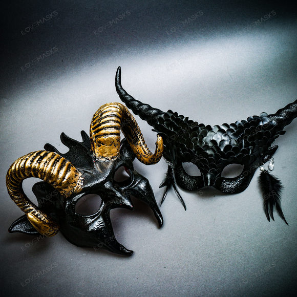 ILOVEMASKS | Accessories | Halloween Devil Long Horn Mask Demon Gold ...